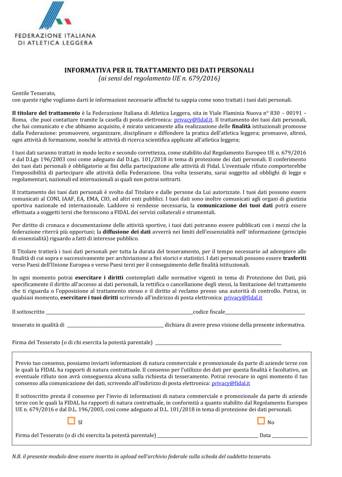 Modulo Privacy | Passo Capponi A.S.D.